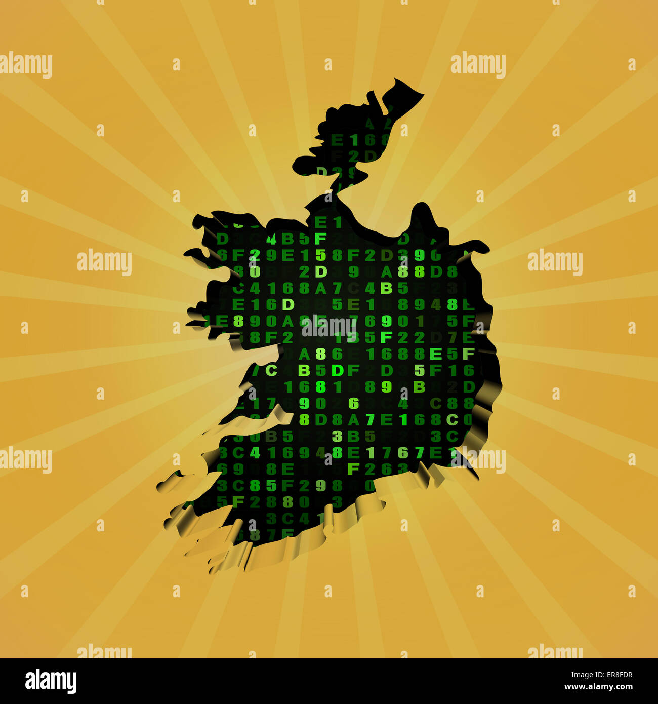 Ireland sunburst map with hex code illustration Stock Photo - Alamy