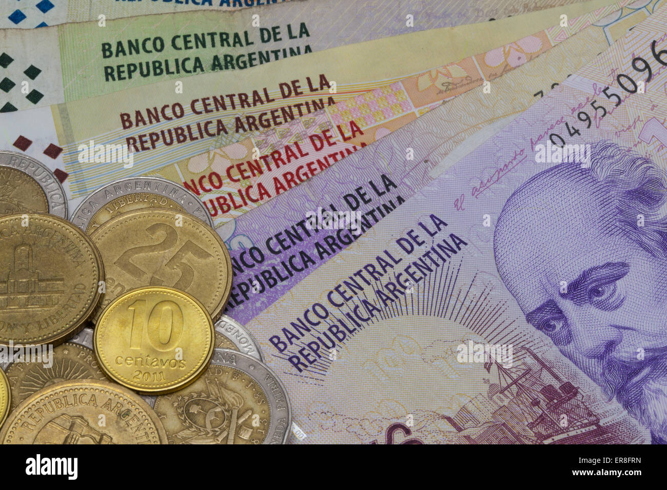 Various banknotes and coins from Argentina on the table Stock Photo - Alamy
