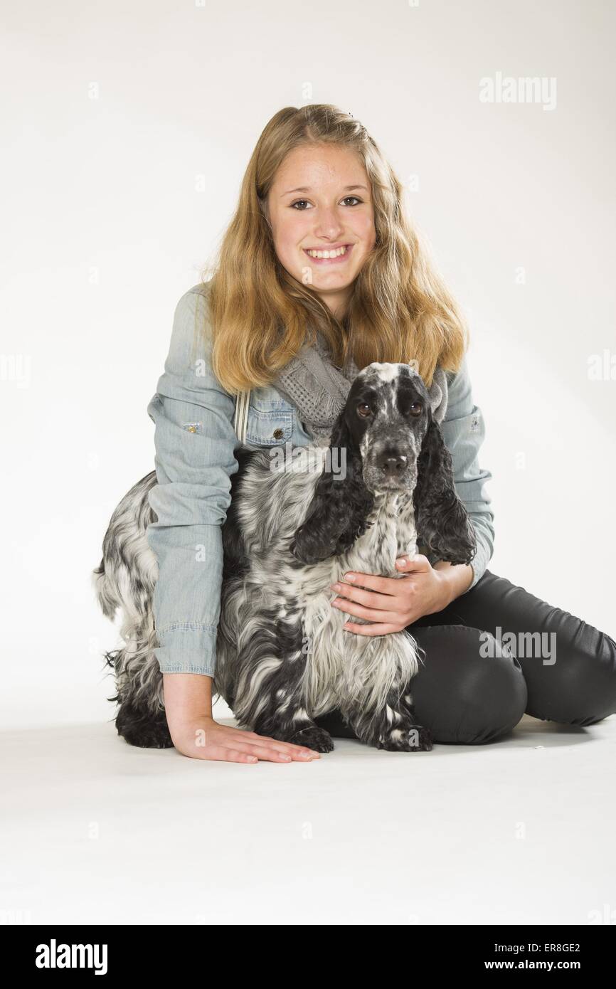 woman with English Cocker Spaniel Stock Photo - Alamy