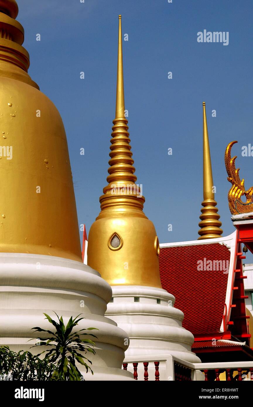 Bangkok, Thailand: Gilded bell-shaped Chedis with ringed spires at Wat ...