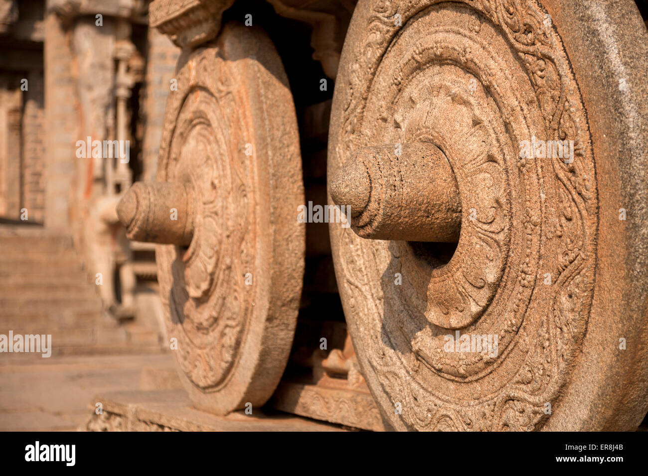 Stone Chariot wheels at Vittala Temple in Hampi, Karnataka, India, Asia ...