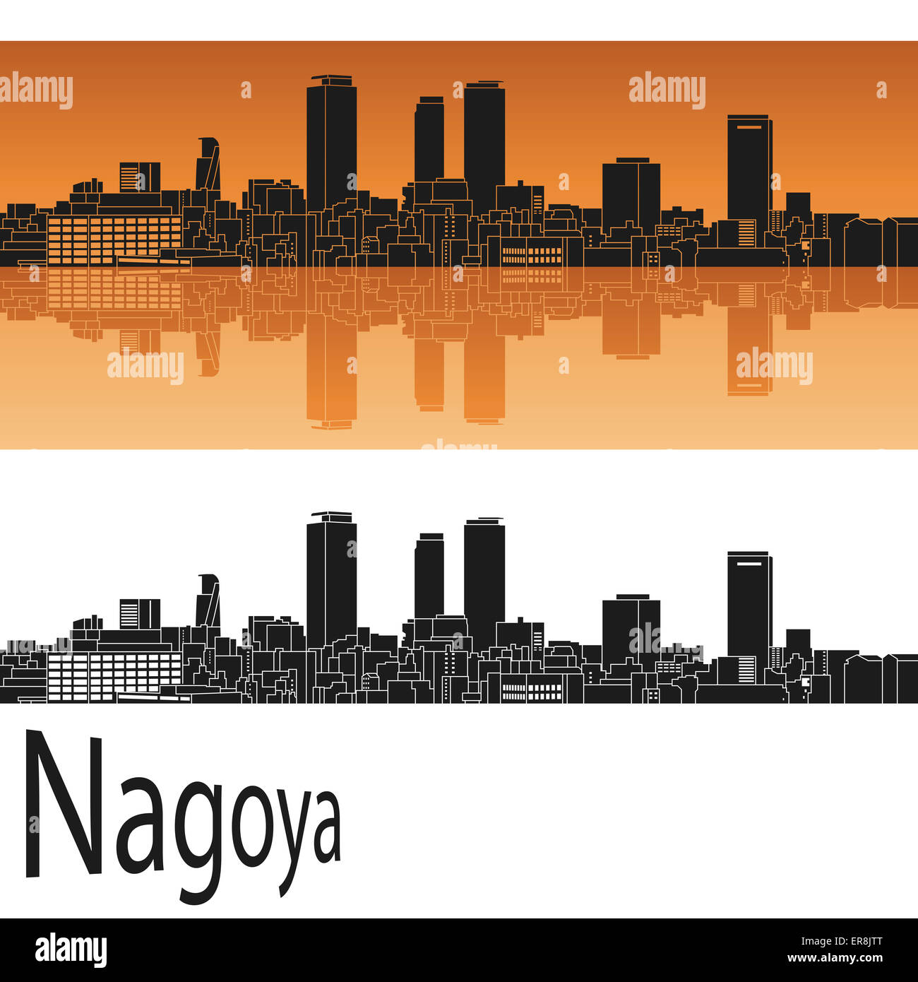 Nagoya skyline in orange background in editable vector file Stock Photo ...