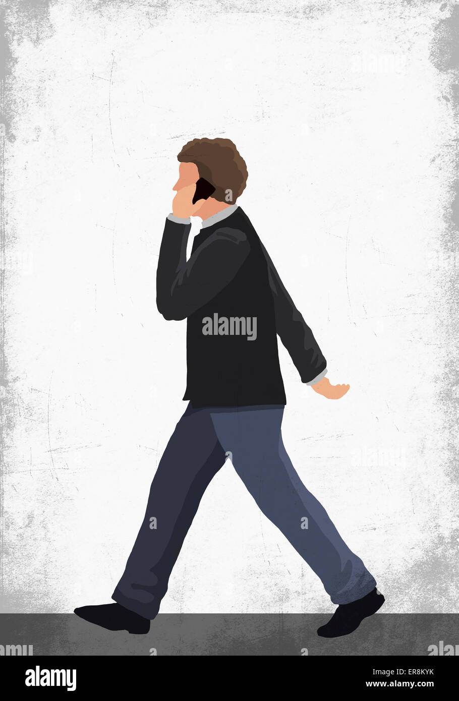 Illustration of man using mobile phone while walking on street against ...