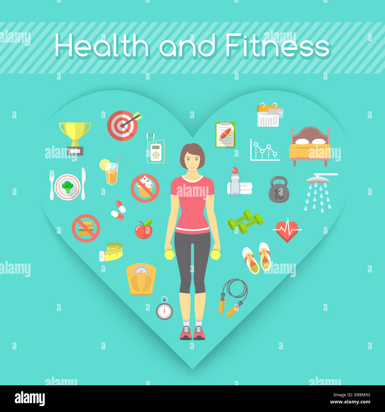 Modern flat vector fitness conceptual illustration. Slim girl in ...