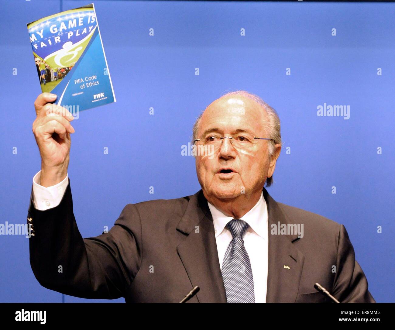 Zurich, Switzerland. 30th May, 2011. Joseph Blatter holds up a 'Fifa ...