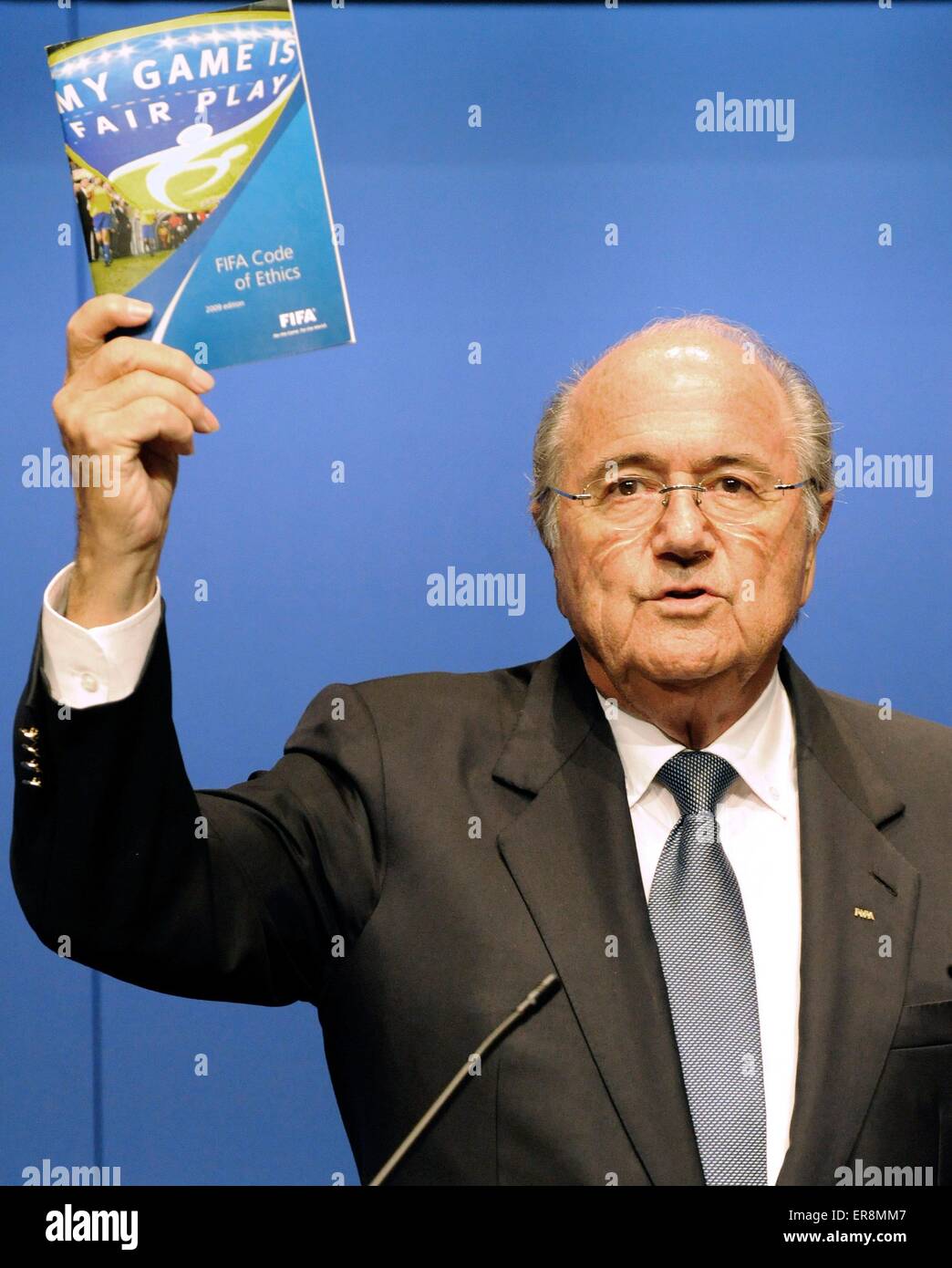 Zurich, Switzerland. 30th May, 2011. Joseph Blatter holds up a 'Fifa ...