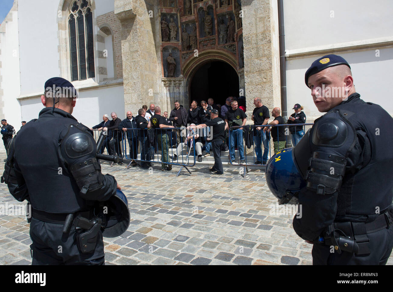 Zagreb, Croatia. 29th May, 2015. Croatian riot police guard the ...