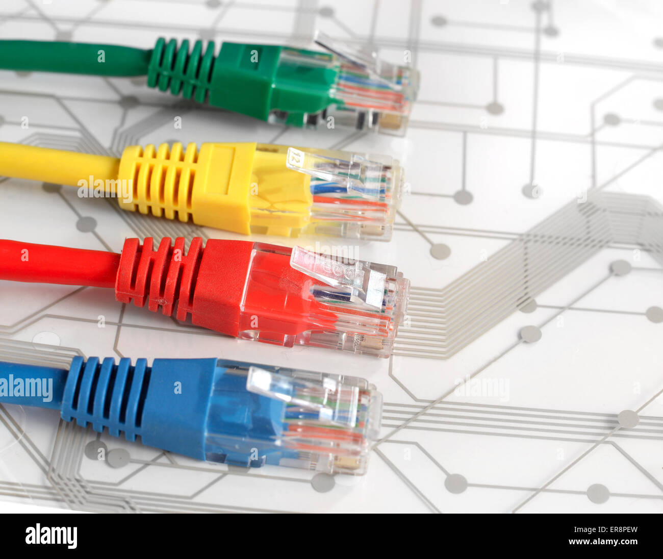 Four Multi Colored Network Cables. Red, Yellow, Green, Blue Color ...