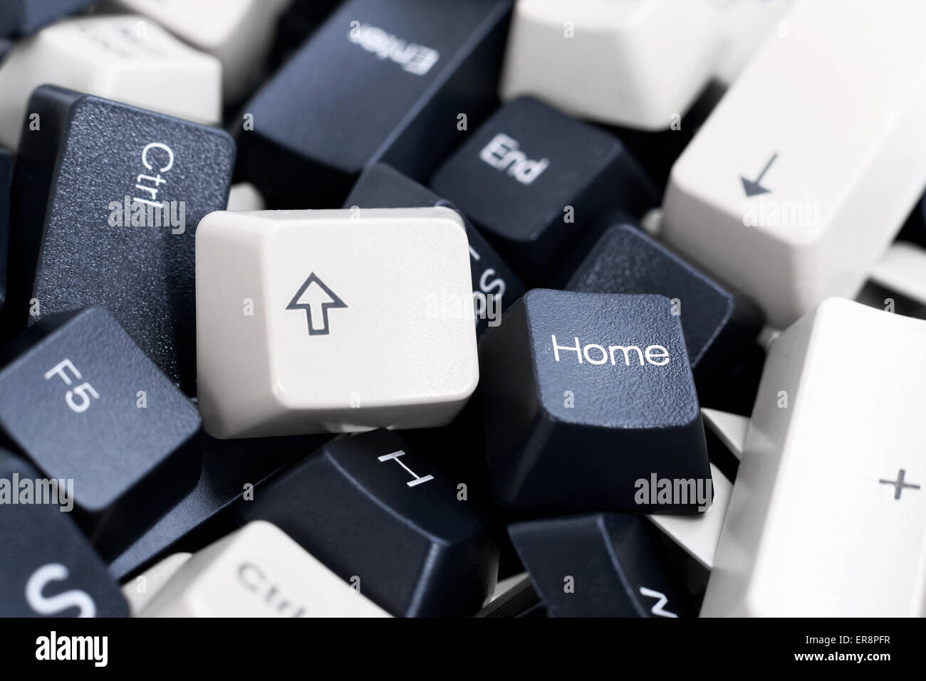 Close-up on Pile of Black and White Computer Keyboard Keys. Up Arrow ...