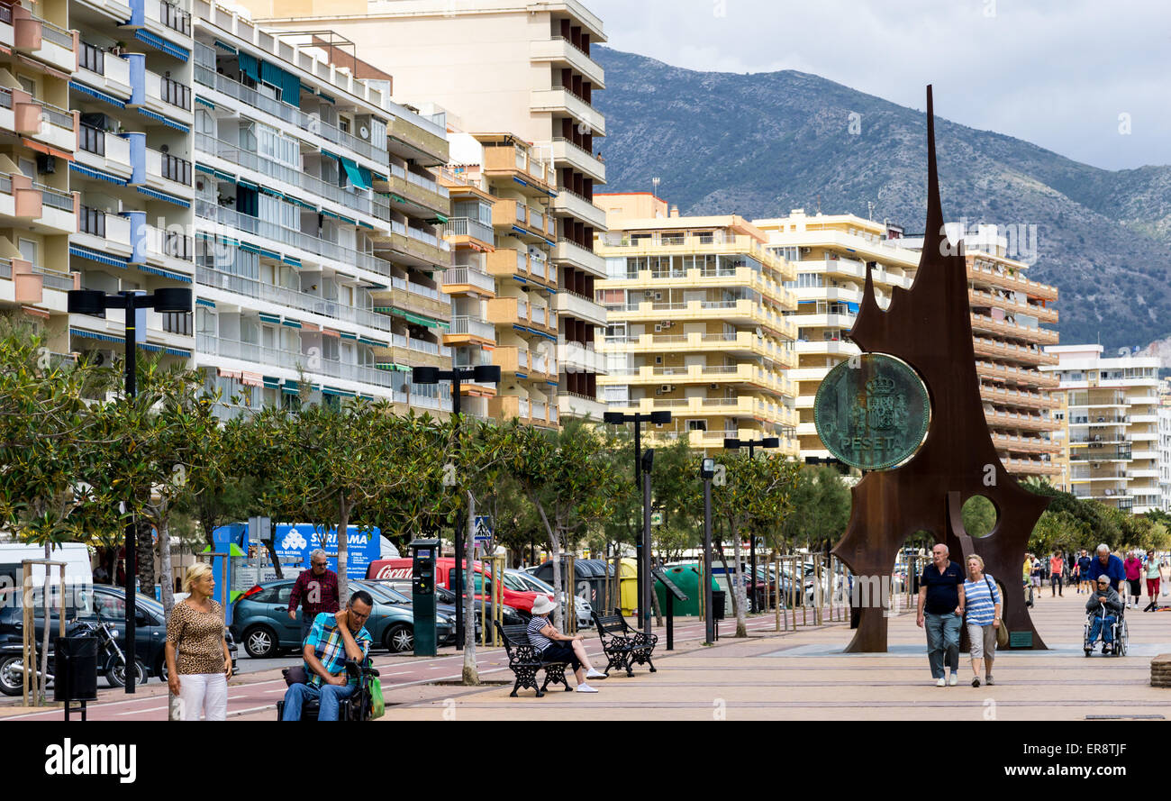 The seafront in Fuengirola, Malaga, Spain, showing the monument to the ...