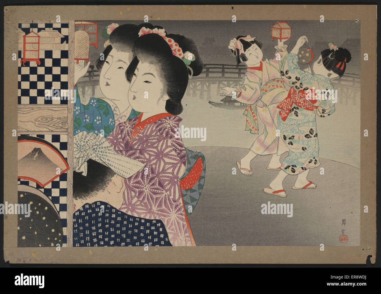 Firefly cage. Print shows women and children playing with firefly cages ...