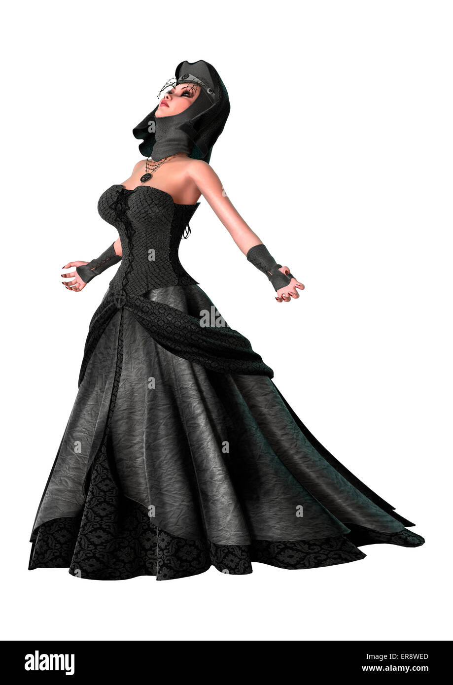 3D digital render of a beautiful witch wearing a medieval dress ...