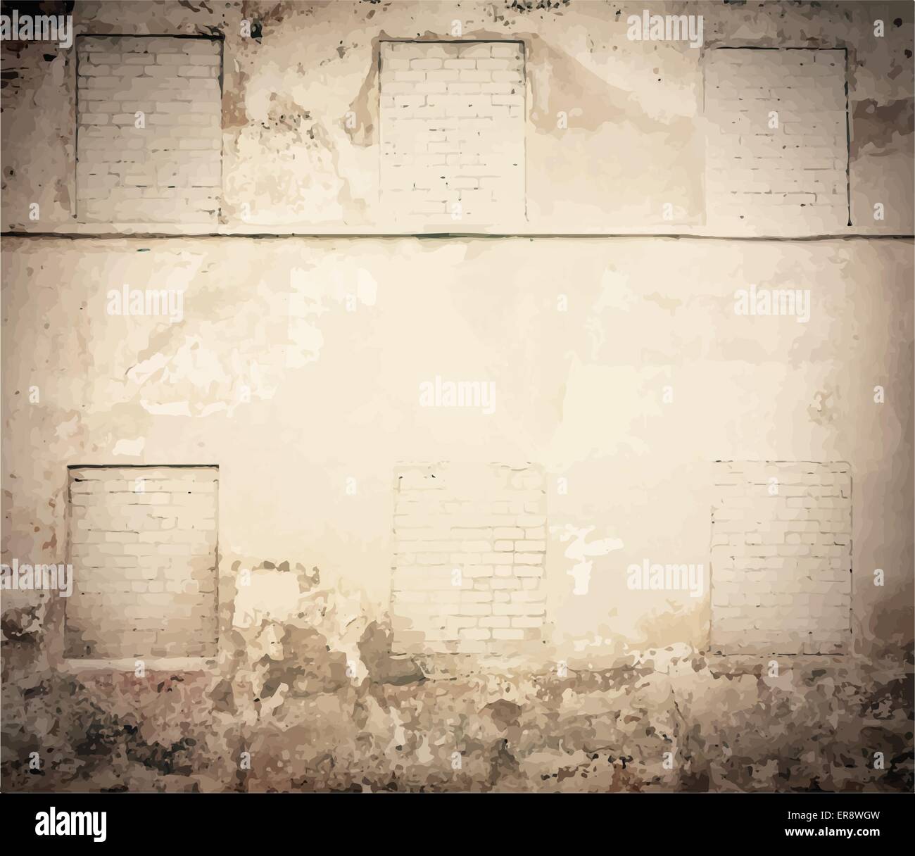Grunge brown brick wall texture with windows. Vector illustration Stock ...