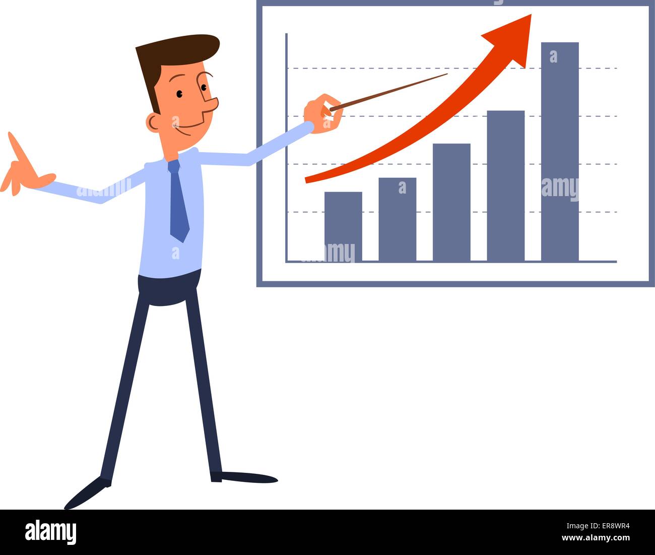 Cartoon businessman stands and presents growth chart Stock Vector Image ...
