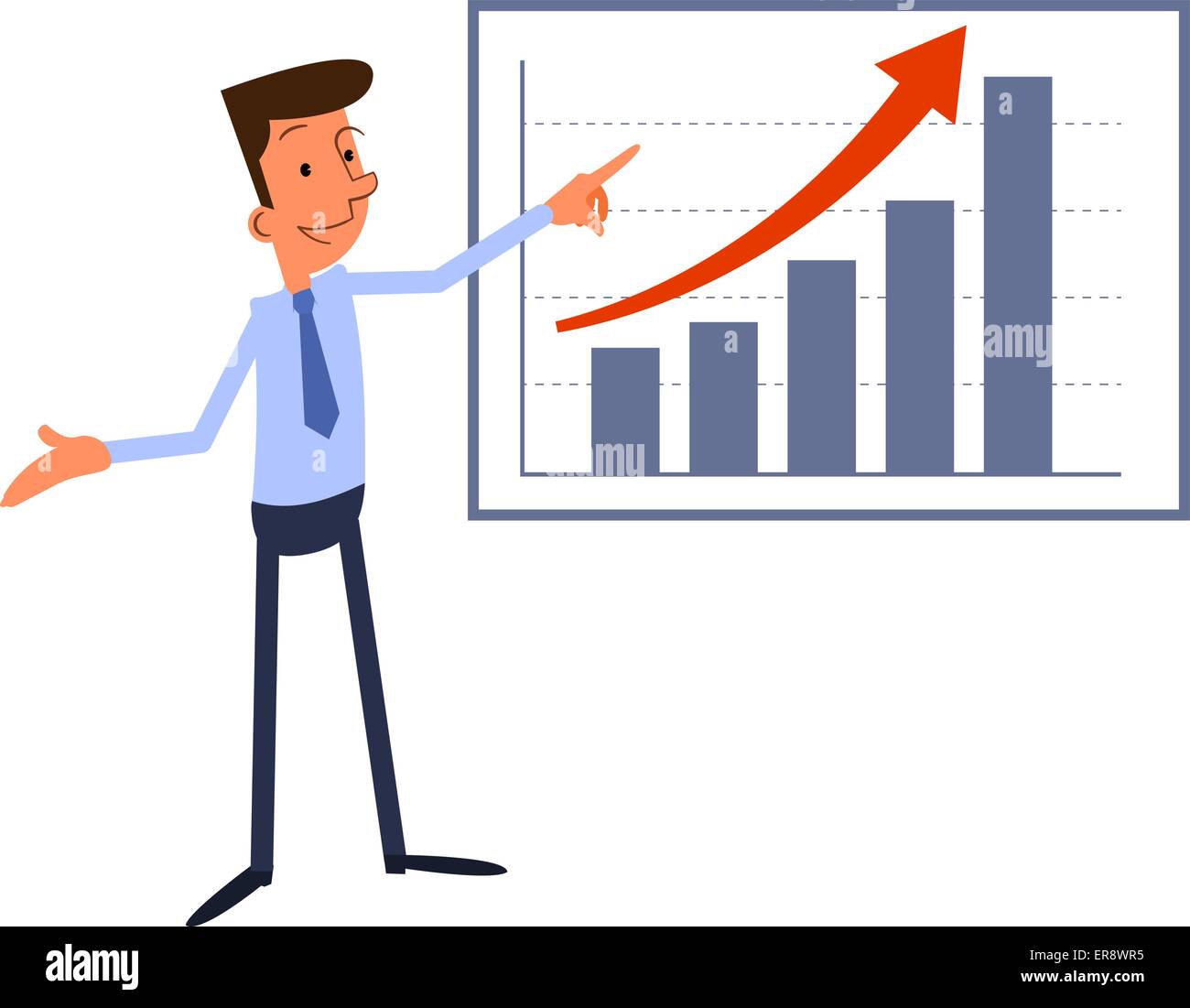 Cartoon businessman stands and presents growth chart Stock Vector Image ...