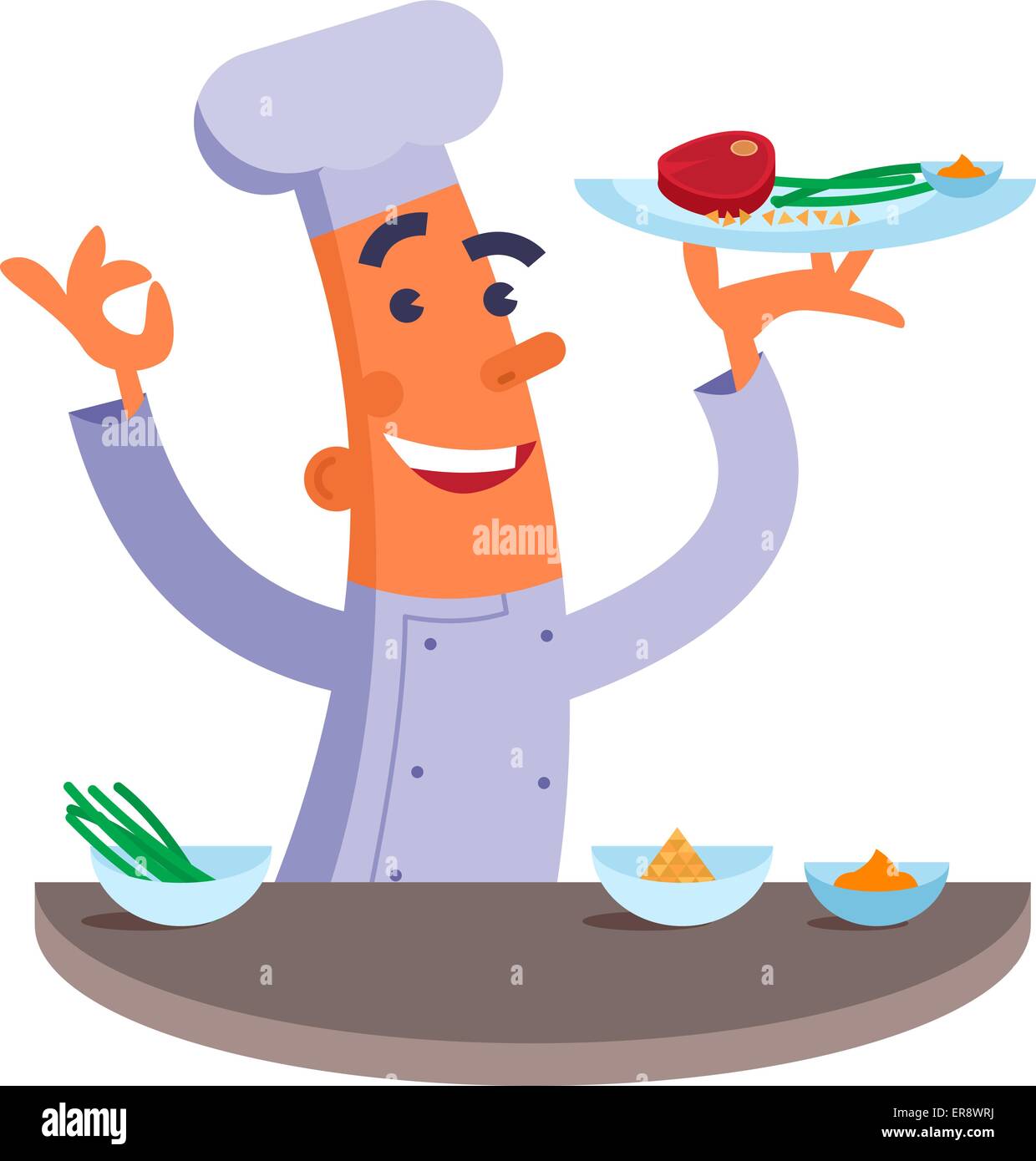 Cartoon chef holding plate with meat steak Stock Vector Image & Art - Alamy