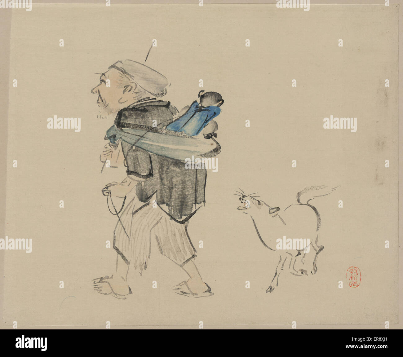 Monkey trainer and a dog Stock Photo - Alamy