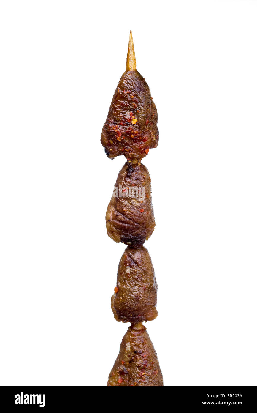 Cooked chicken heart as sold at Donghuamen night market in Beijing ...