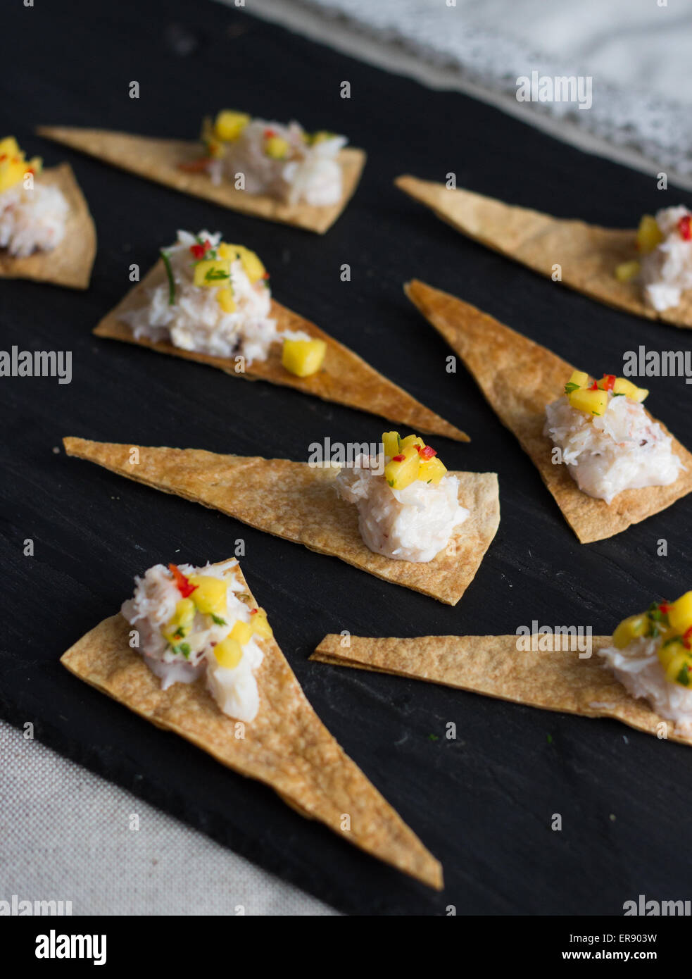 Crab and pepper canapes Stock Photo - Alamy