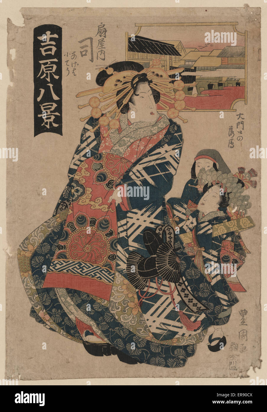 Descending geese at omon Gate, the courtesan Tsukasa of ogi Stock Photo ...