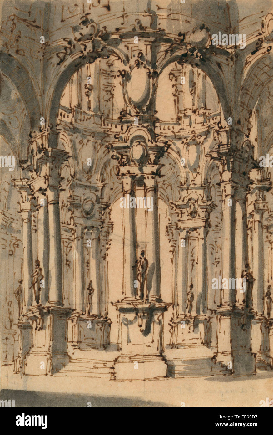 Project for a circular arcade. Perspective rendering Stock Photo - Alamy