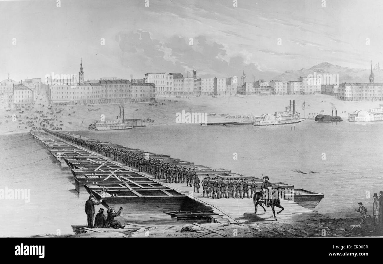 The 21st Reg't Wisconsin Vol., crossing the pontoon bridge Stock Photo ...