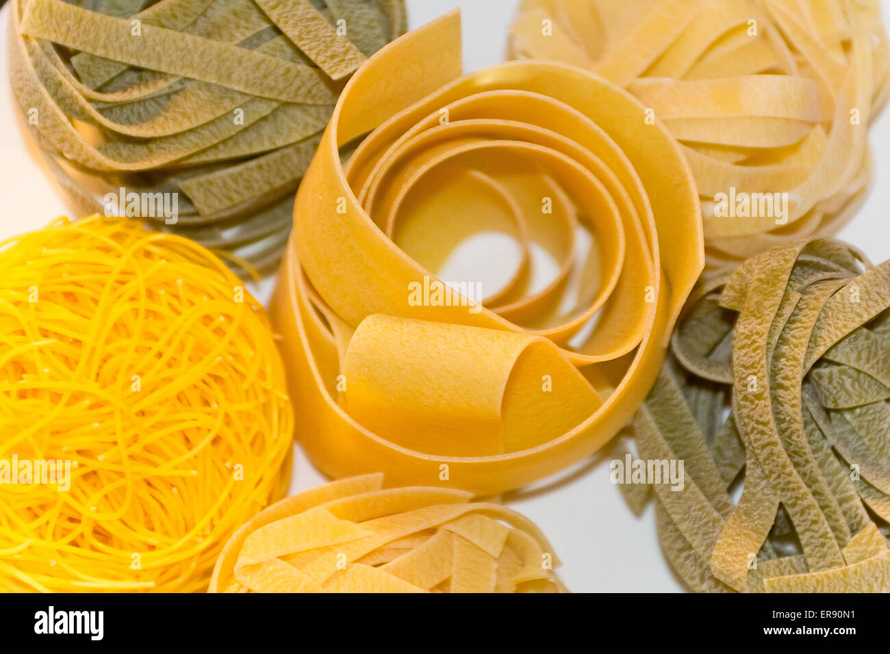 Home made Italian Pasta, fettuccine spaghetti and Pappardelle Stock ...