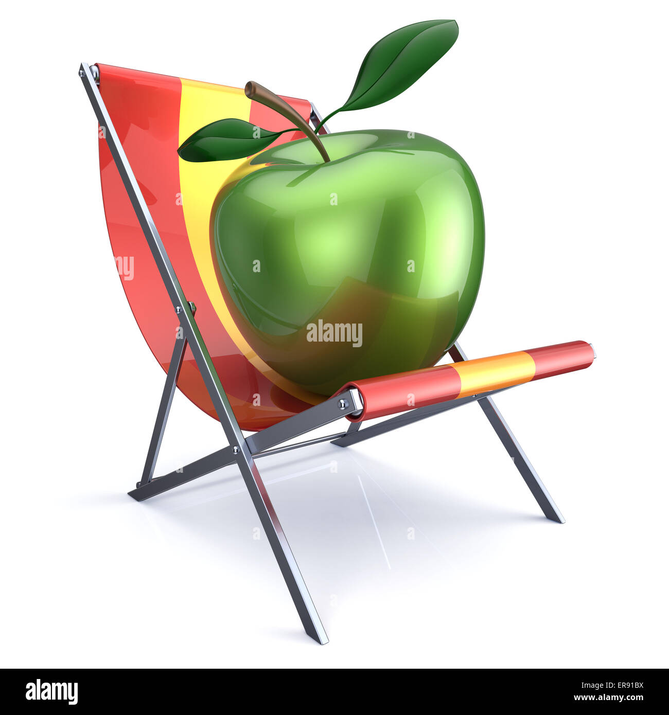 Green apple sitting in beach chair. Beauty healthy fresh food diet ...