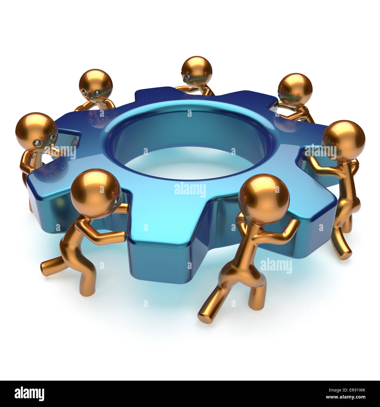 Teamwork business process workers turning gear together. Partnership ...