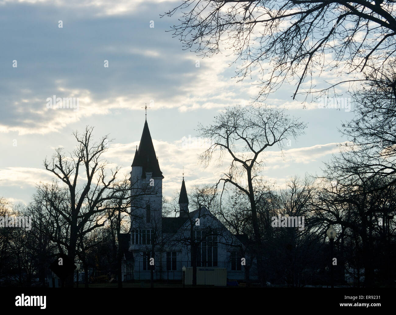 Sun setting over old buildings, during the fall Stock Photo - Alamy