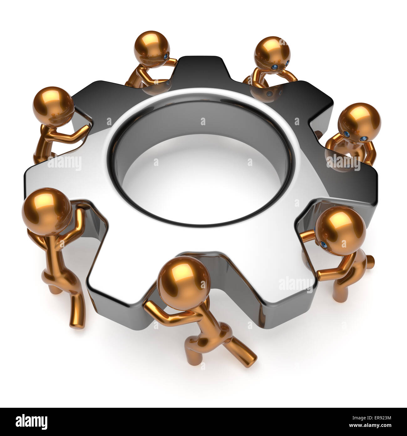 Partnership team business process workers turning gear together ...