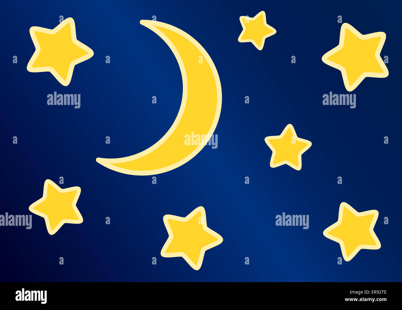 cute night with yellow stars cartoon illustration Stock Photo - Alamy