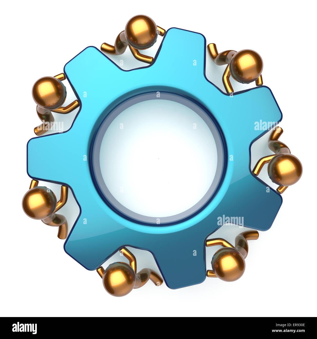 Teamwork business workforce process workers turning gear together ...