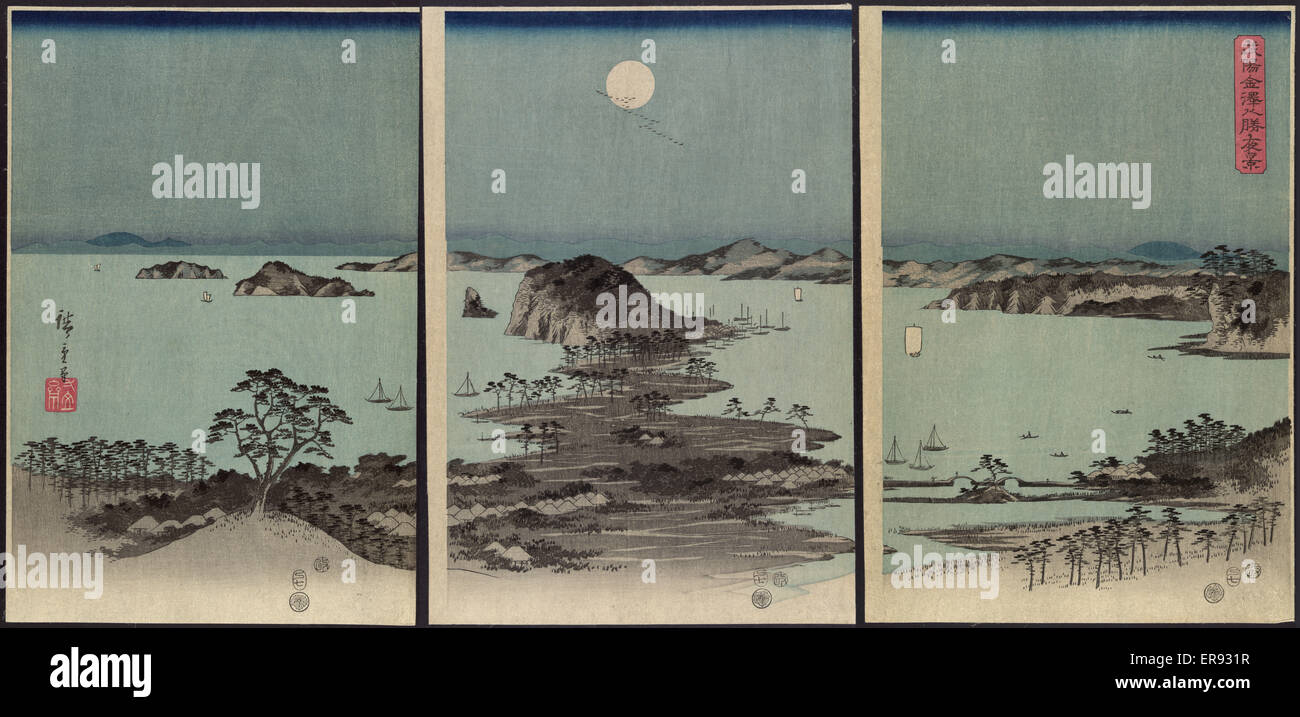 Evening view of the eight famous sites at Kanazawa in Musash Stock ...