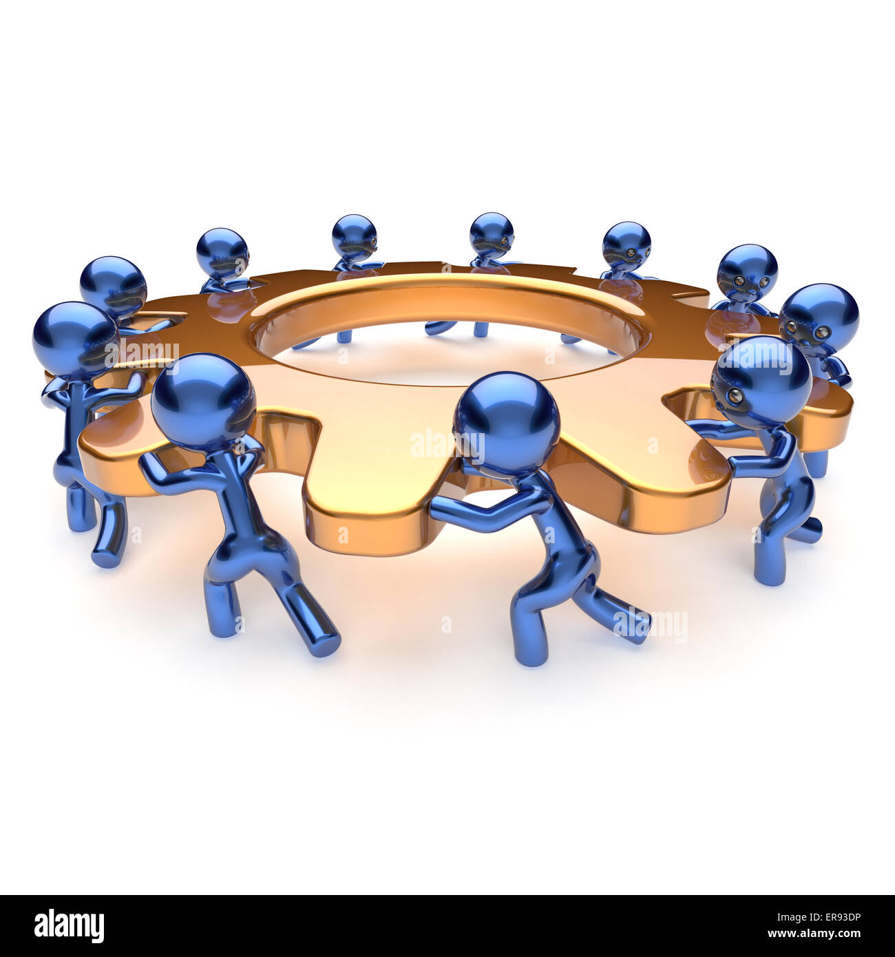 Teamwork business process mans start turning gold gear together ...