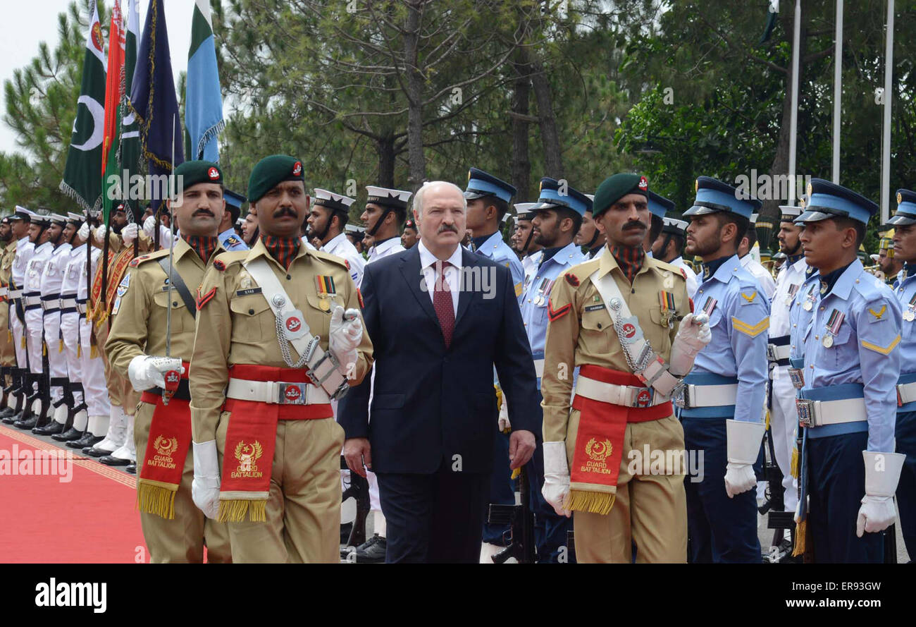 President of Belarus, Alexander Lukashenko inspecting guard of honor at ...