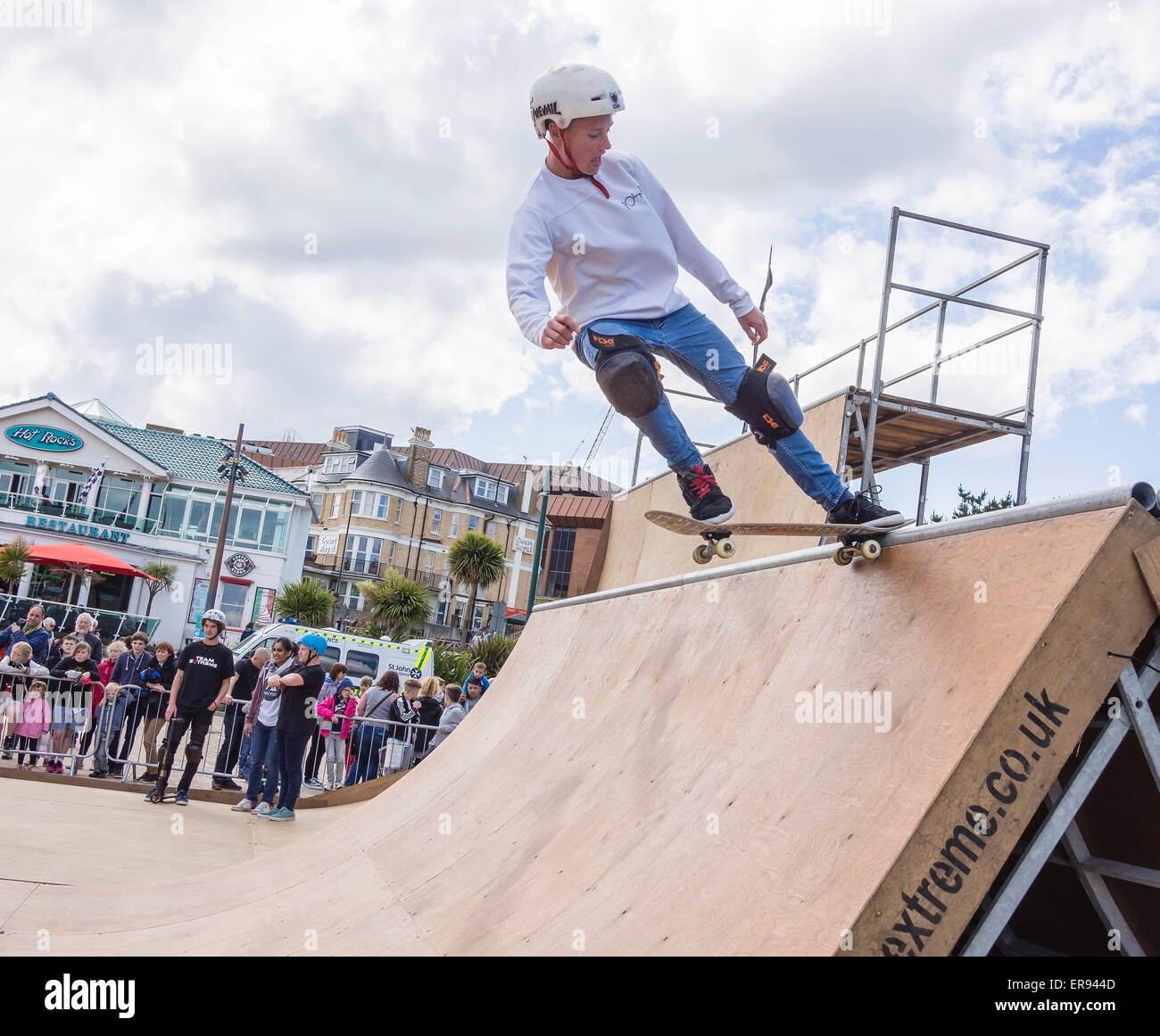 Skateboarder showing off his skills on a special purpose deck at the ...