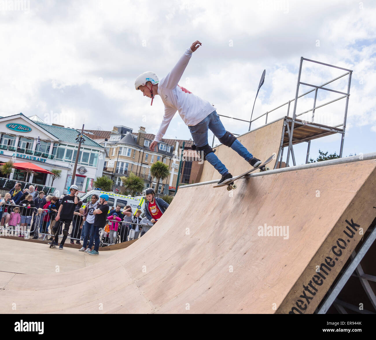 Skateboarder showing off his skills on a special purpose deck at the ...