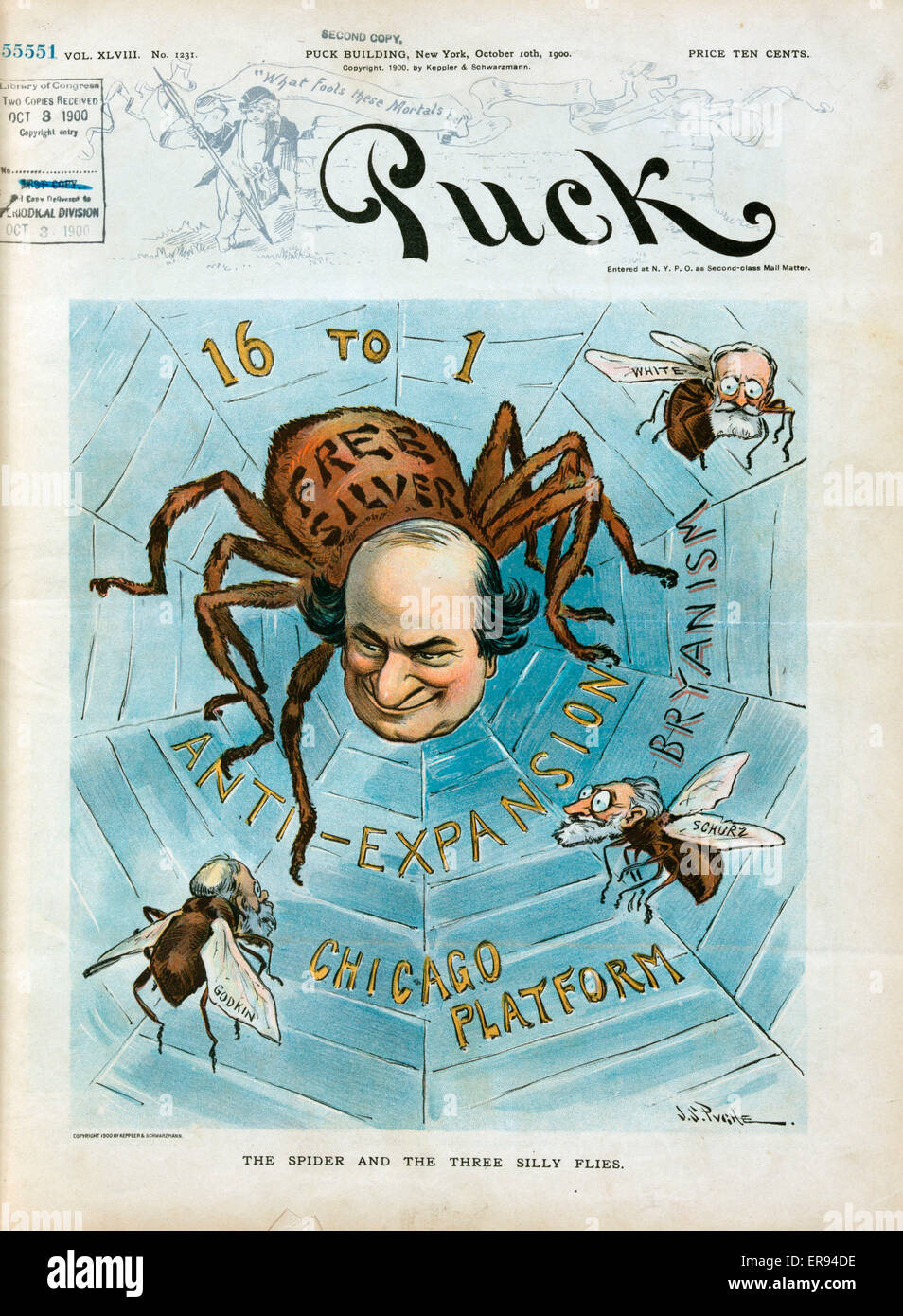 The spider and the three silly flies Stock Photo - Alamy