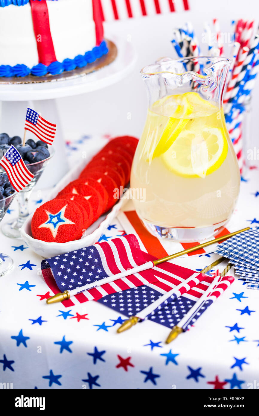 Variety of desserts on the table for July 4th party Stock Photo - Alamy