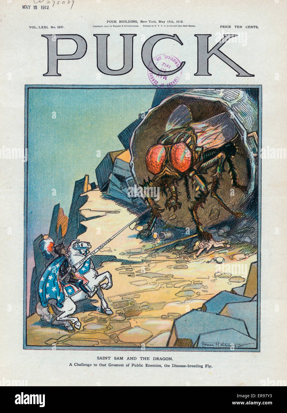 Saint Sam and the dragon. Illustration shows Uncle Sam as a knight on ...