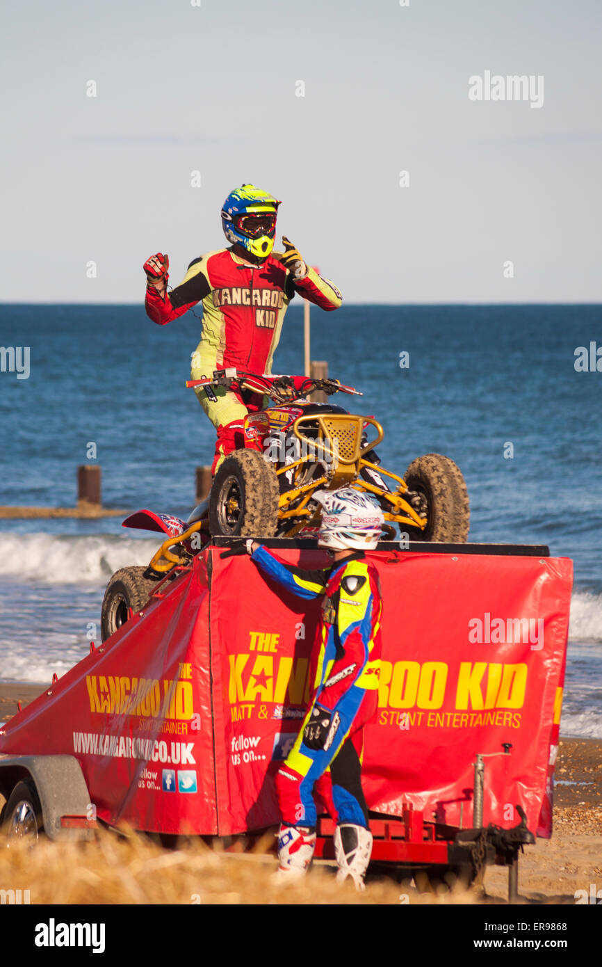 Bournemouth, UK 29 May 2015. The Australian stunt driver Kangaroo Kid ...