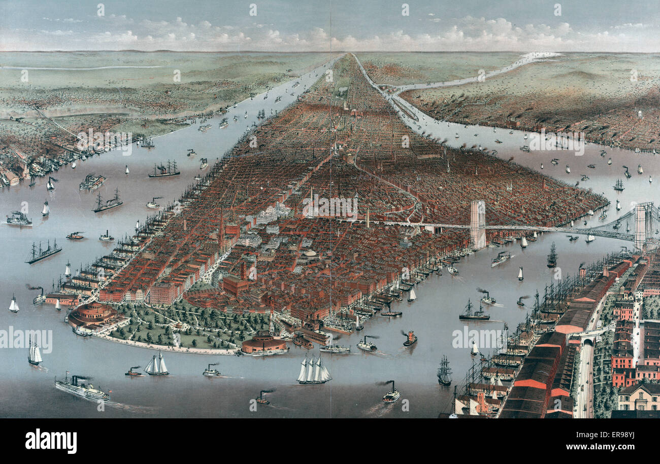 New York and Manhattan, general city view 19th century Stock Photo - Alamy