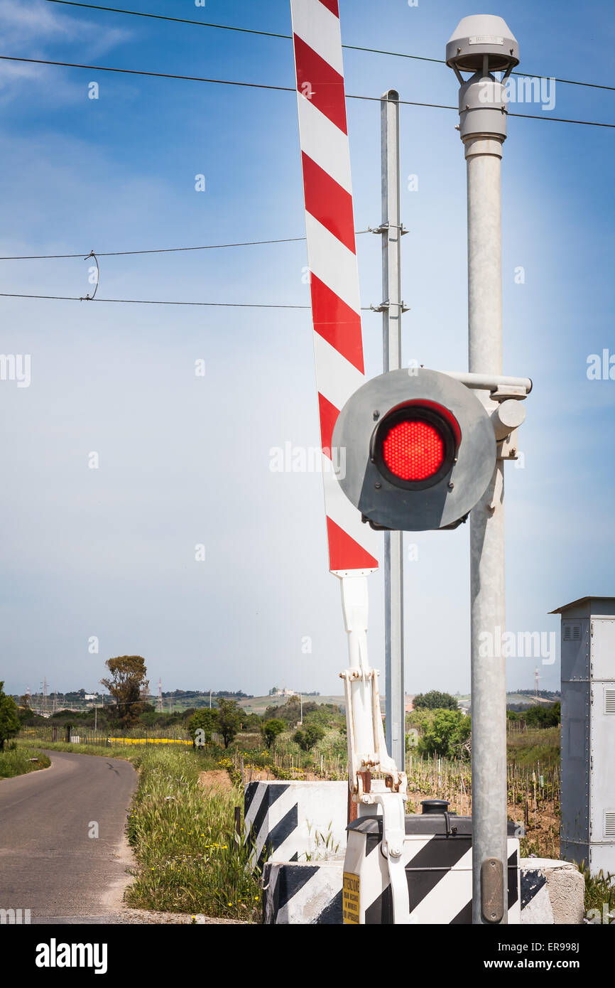 red traffic light crossing level. In front of a red traffic light Stock ...