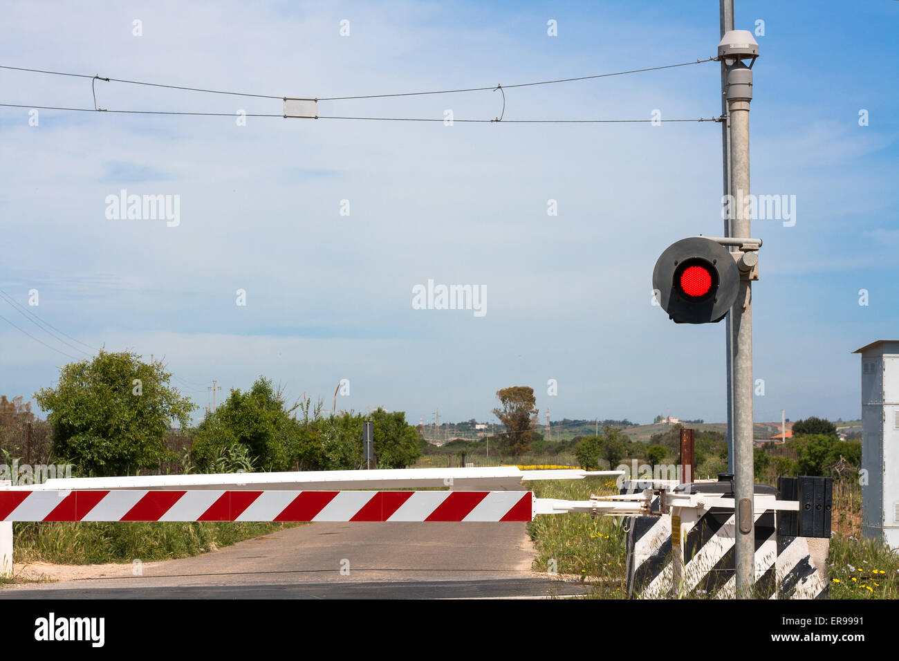 red traffic light crossing level. In front of a red traffic light Stock ...