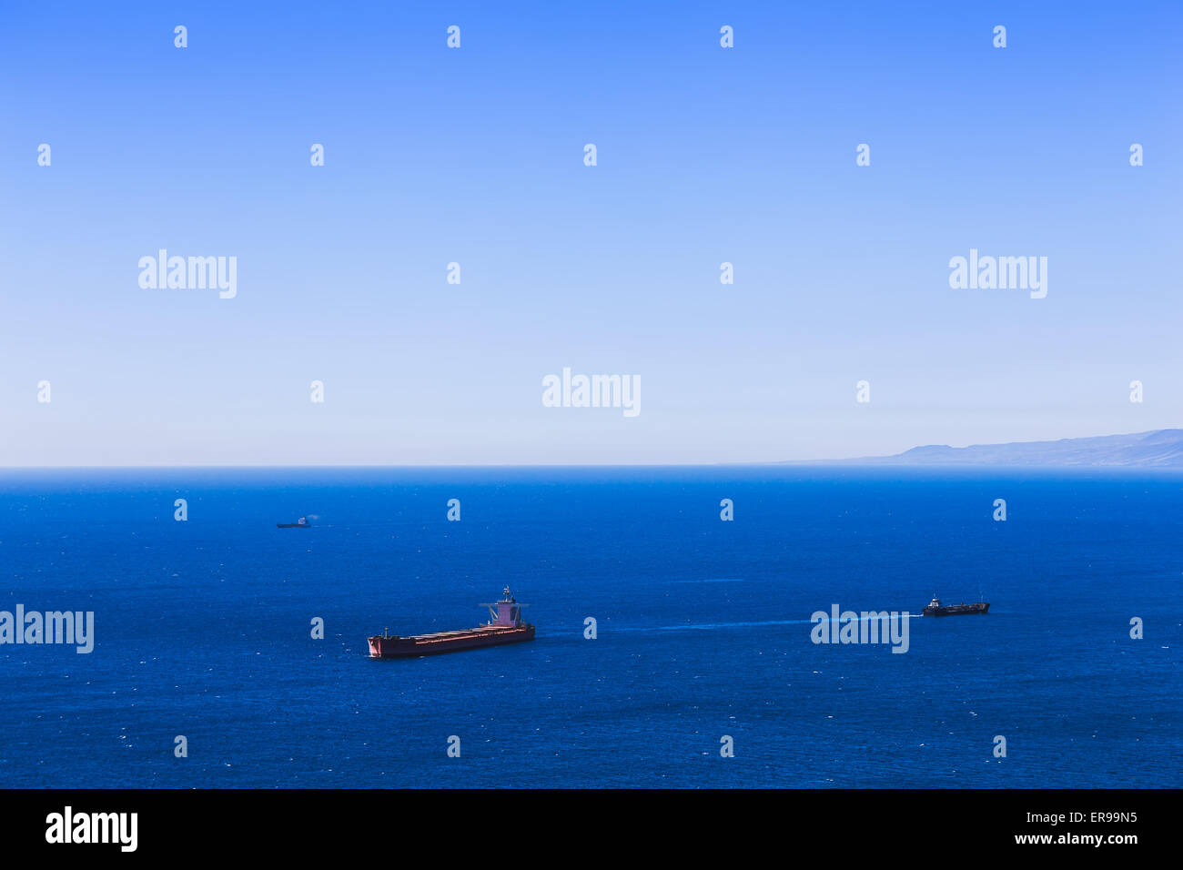 Empty container cargo ship vessels and in the open Atlantic ocean ...