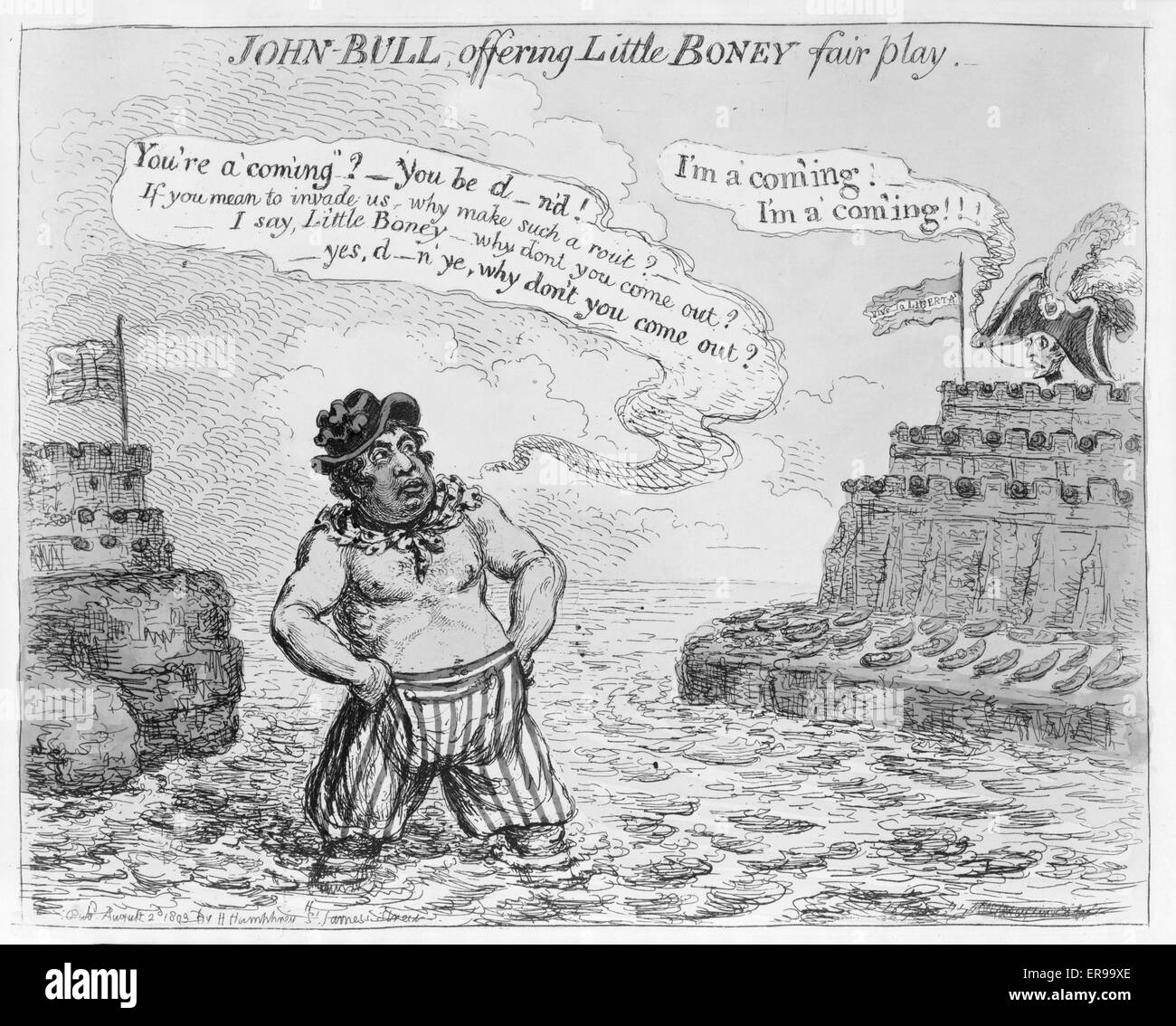 John Bull offering Little Boney fair play. Bare chested sailor, John ...