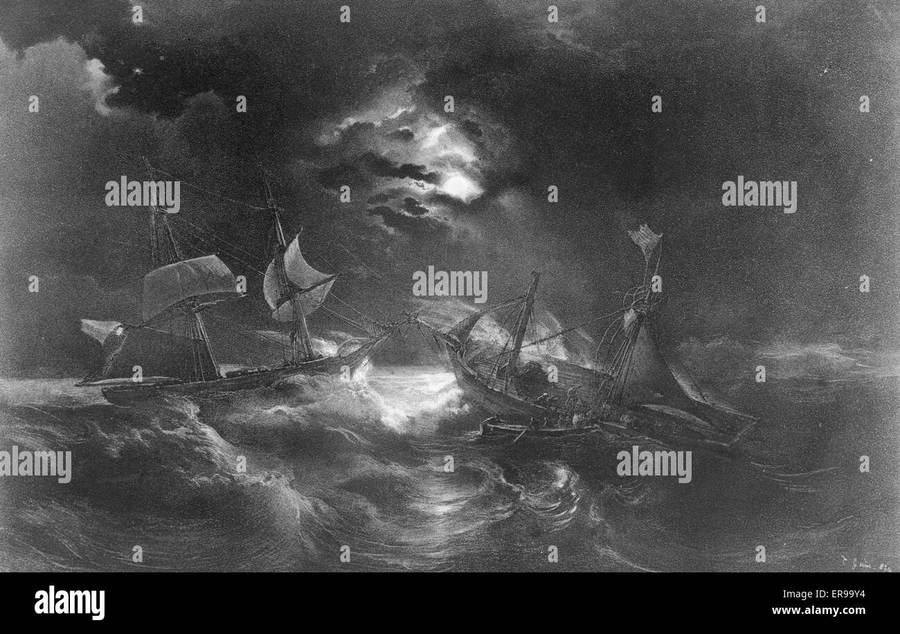 Captain Aubert, saving the crew of the American brig Lydia Stock Photo ...