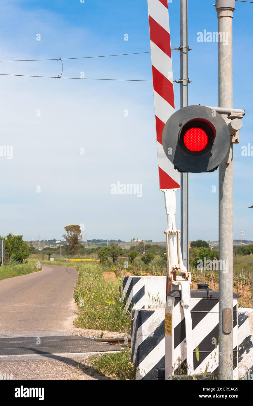red traffic light crossing level. In front of a red traffic light Stock ...