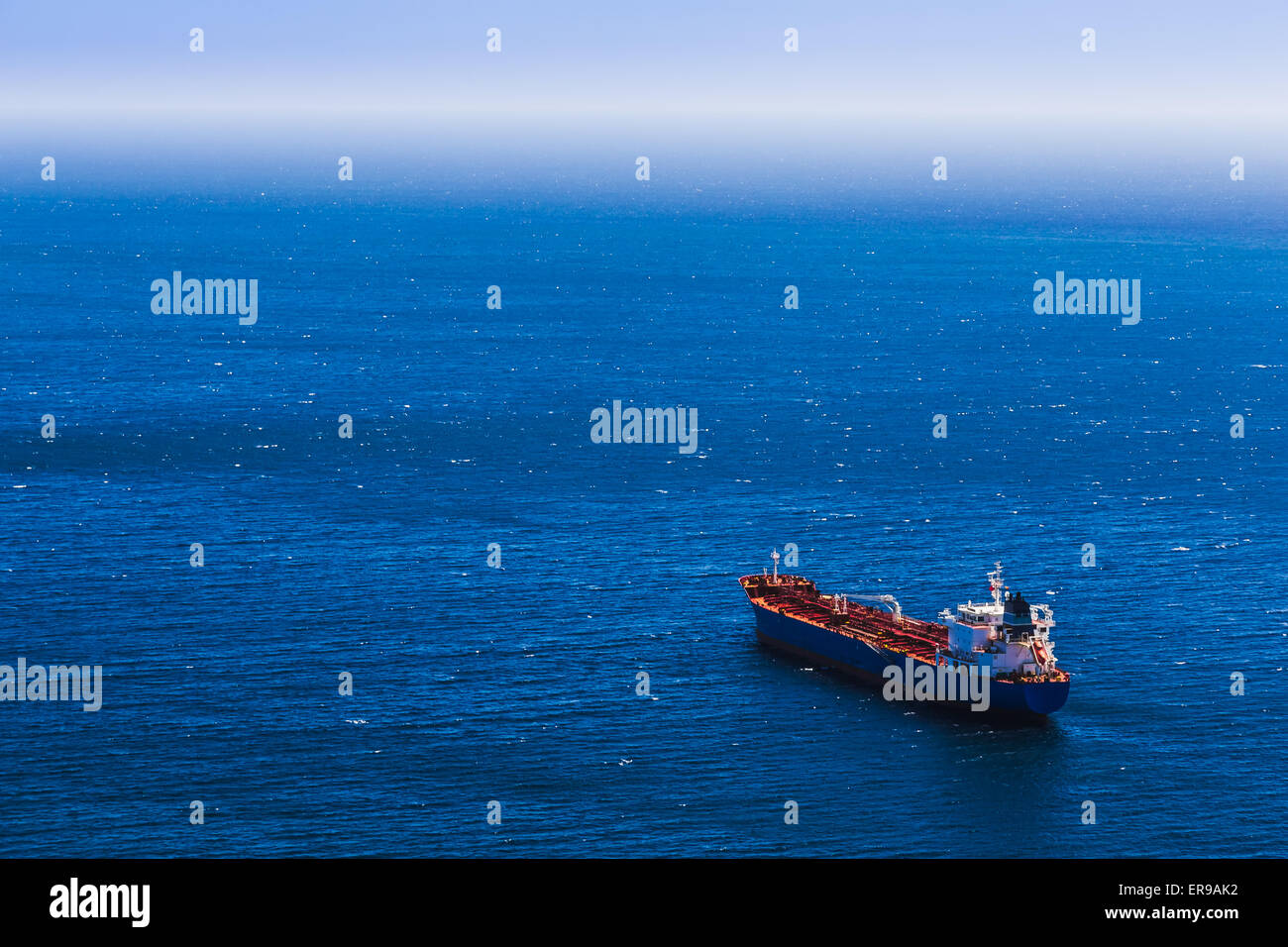 Aerial view to empty container cargo ship in the blue ocean Stock Photo ...